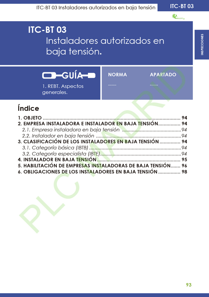 ITC-BT-03 – Instaladores Autorizados en Baja Tensión - PLC Madrid