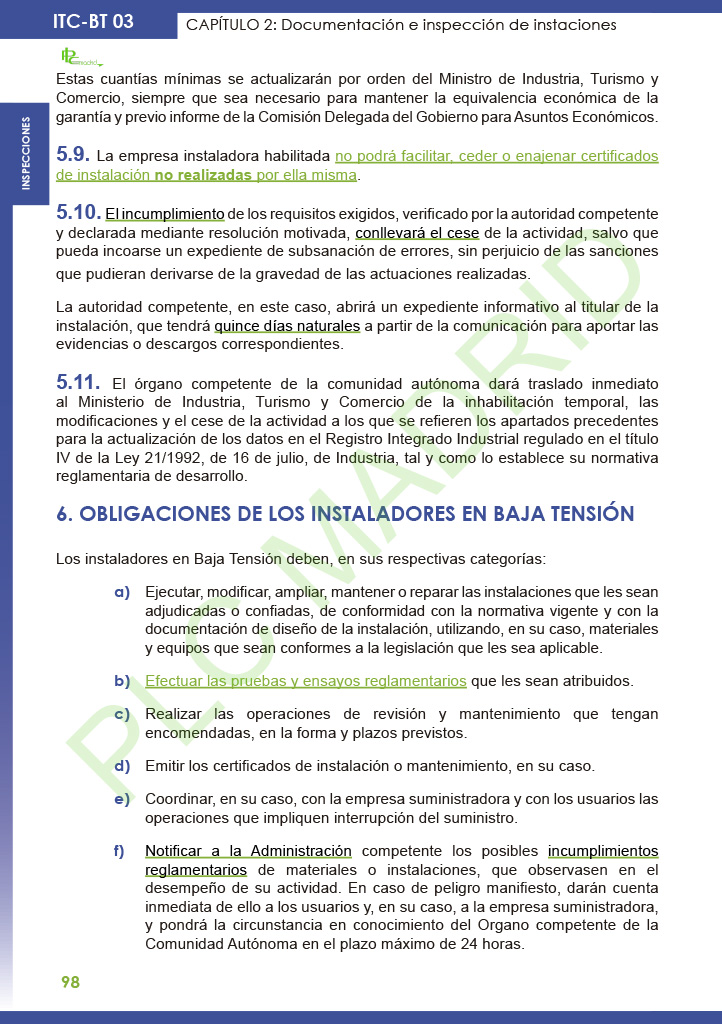 ITC-BT-03 – Instaladores Autorizados en Baja Tensión - PLC Madrid