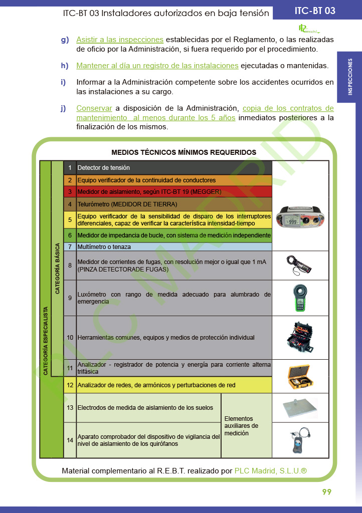 ITC-BT-03 – Instaladores Autorizados en Baja Tensión - PLC Madrid