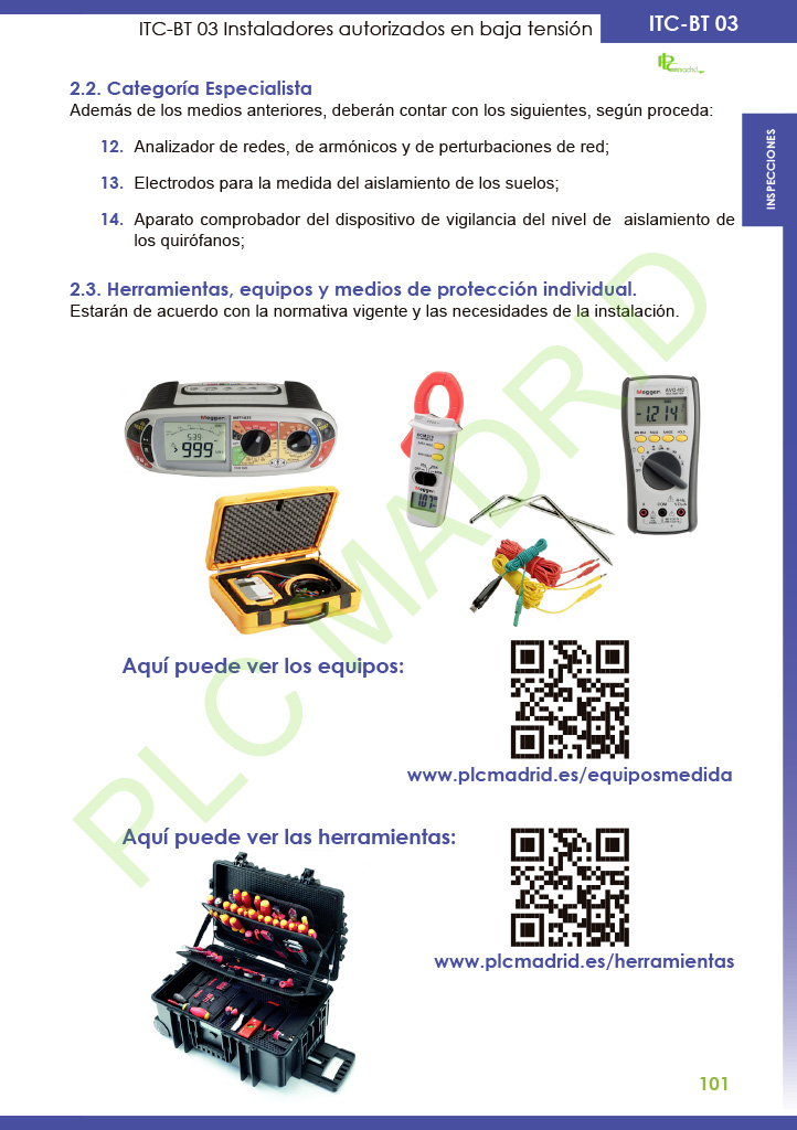 ITC-BT-03 – Instaladores Autorizados en Baja Tensión - PLC Madrid