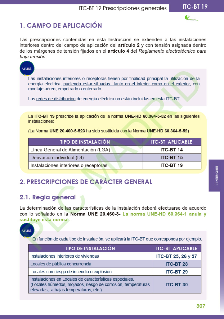 ITC-BT-19 – Prescripciones generales de las instalaciones interiores o receptoras - PLC Madrid