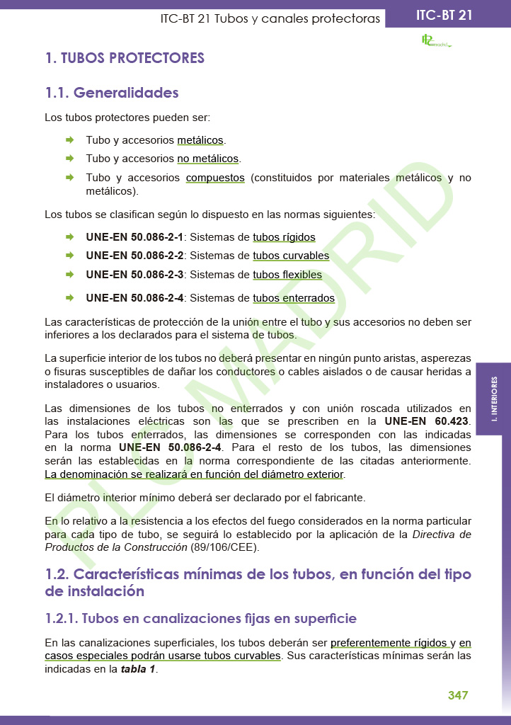 ITC-BT-21 – Tubos y canales protectoras - PLC Madrid