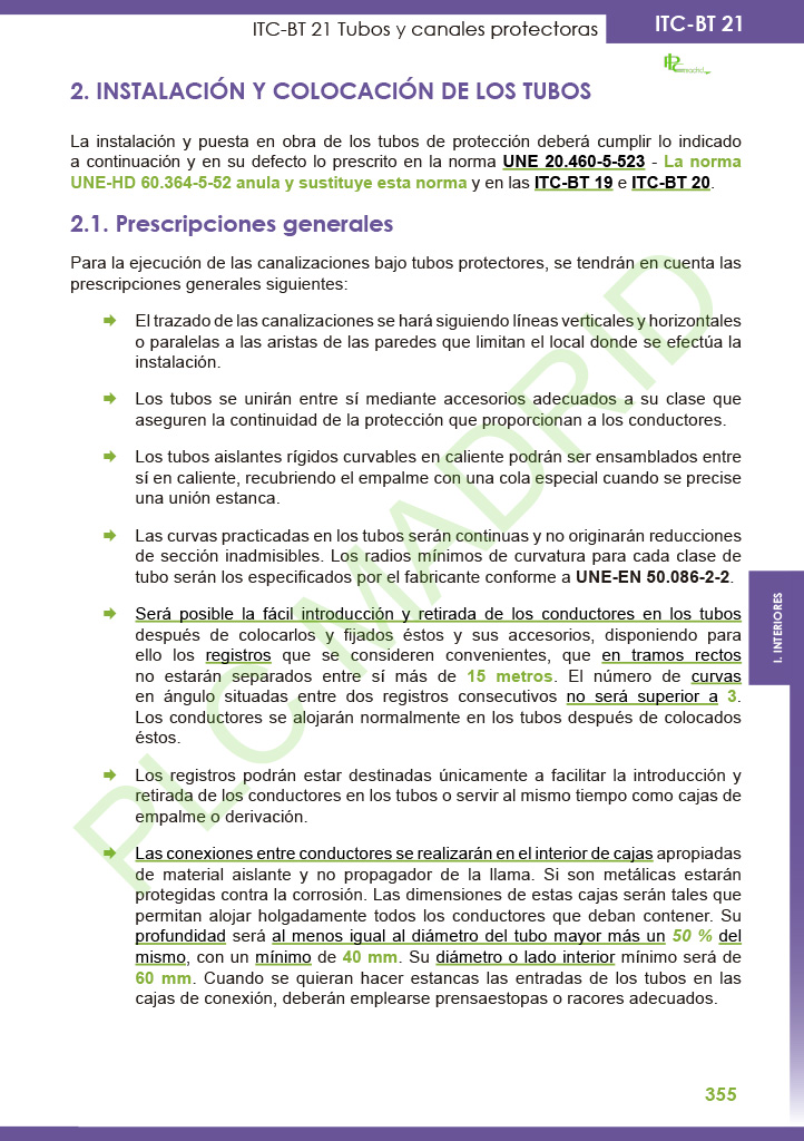 ITC-BT-21 – Tubos y canales protectoras - PLC Madrid